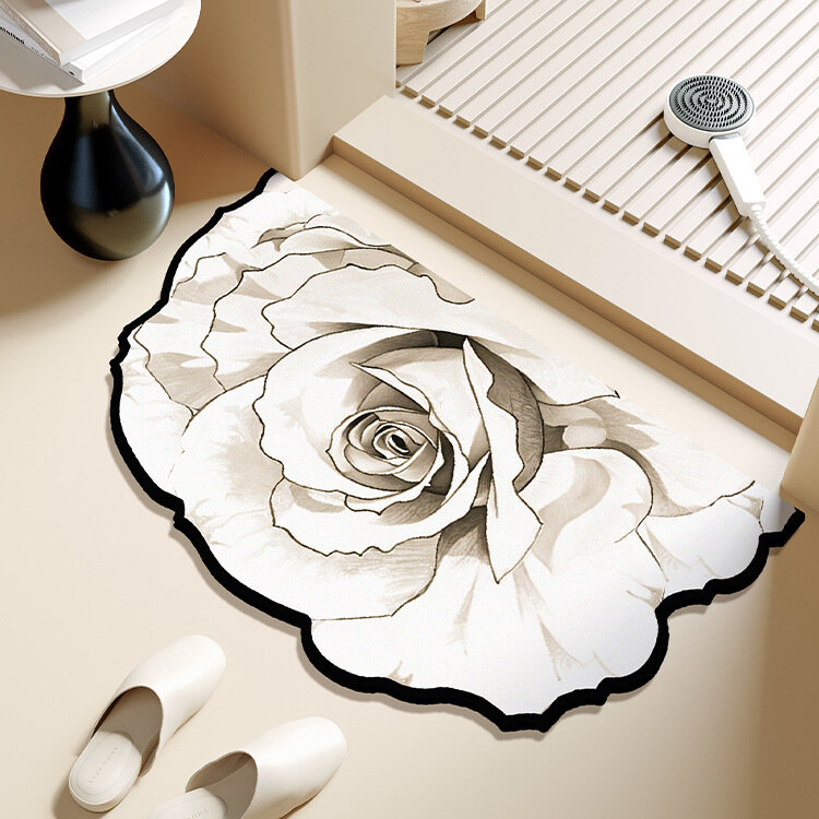Полукруглый коврик из диатомитовой глины Floral Pattern 40x60 см, быстросохнущий для ванной комнаты