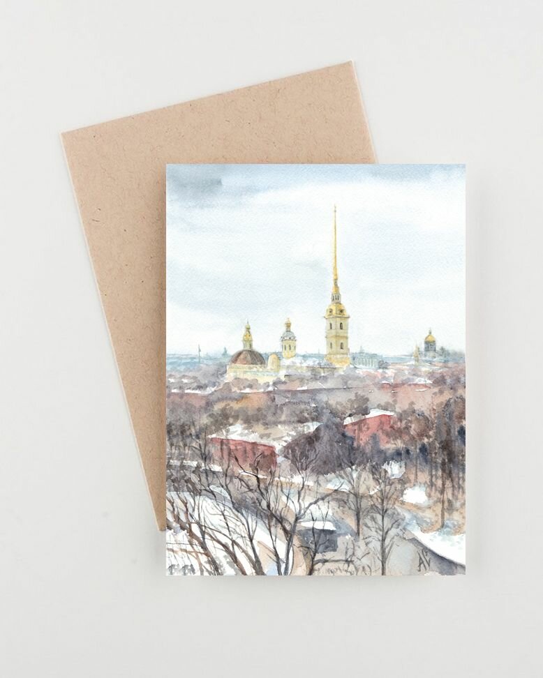 Открытка авторская "Петропавловка зимой"