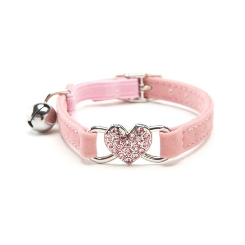Кошачий ошейник с колокольчиком и сердечком, Розовый
