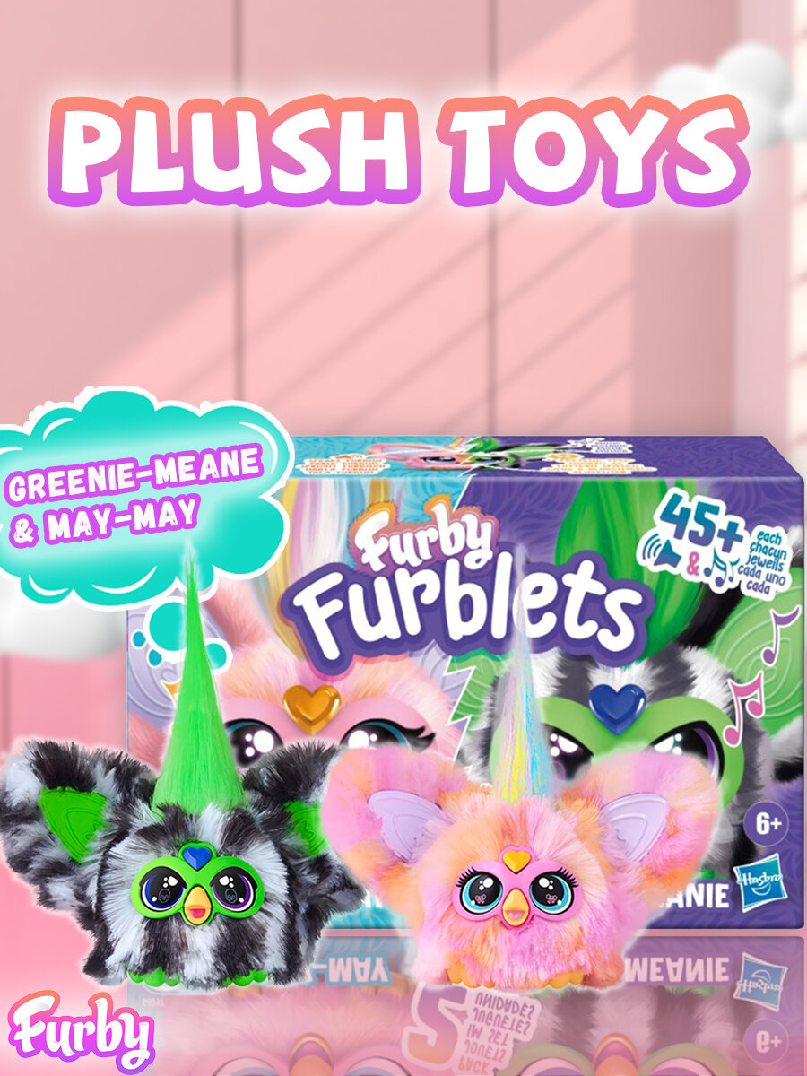 Ферби Hasbro Furby Furblets May May and Greenie Meanie / Детские интерактивные плюшевые игрушки с розовыми и зелеными куклами, маленькие и милые, их легко носить с собой