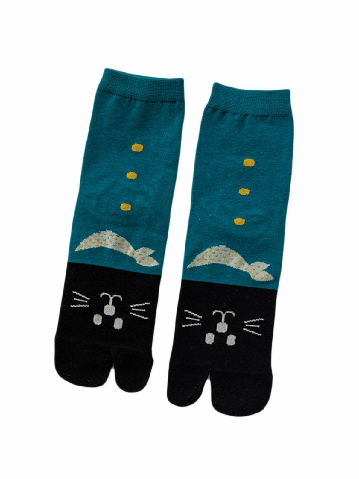 Женские носки таби с кошками, темно - зеленый