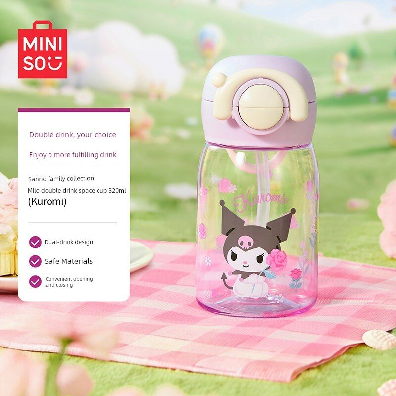 MINISO Sanrio Miele Dual-Drink Space Cup 320 мл, компактная портативная кружка с соломинкой Космическая кружка Milo