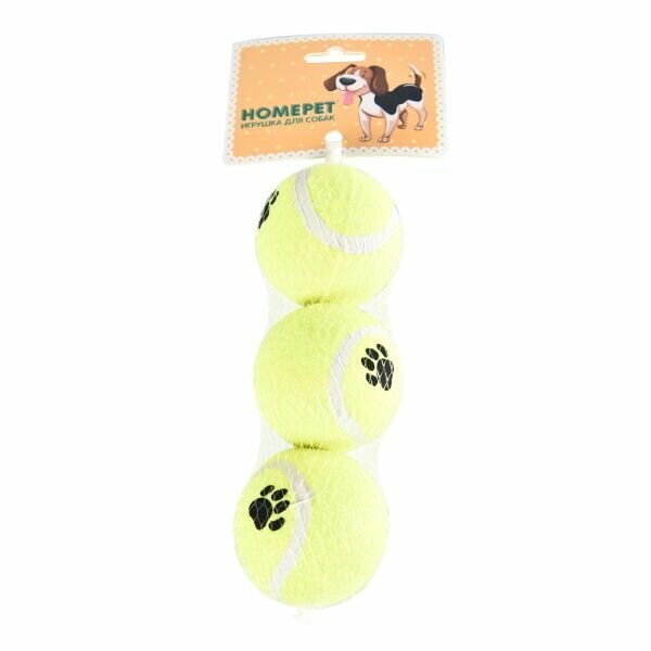 HOMEPET Игрушка для собак, мячи теннисные, 6 см, 3 шт