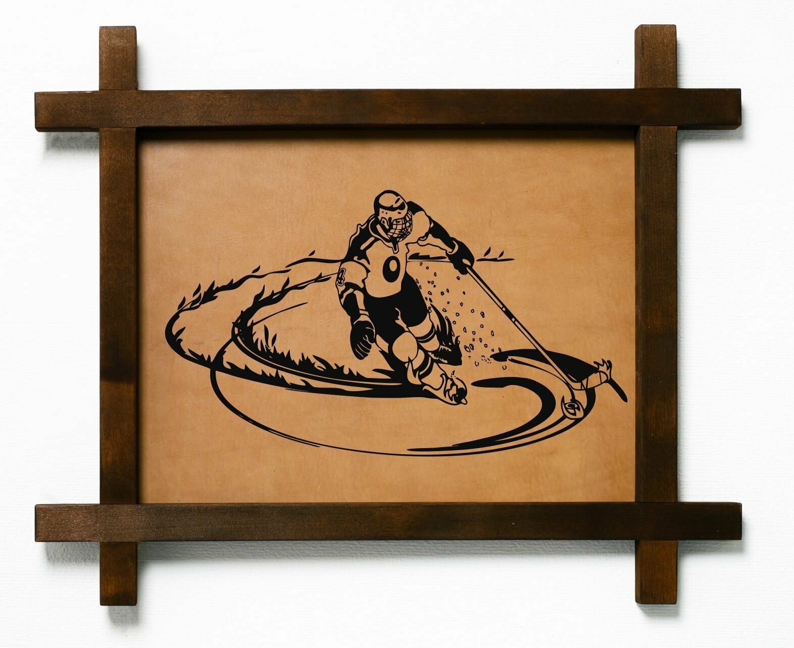 Картина интерьерная из кожи "Хоккеист", BoomGift