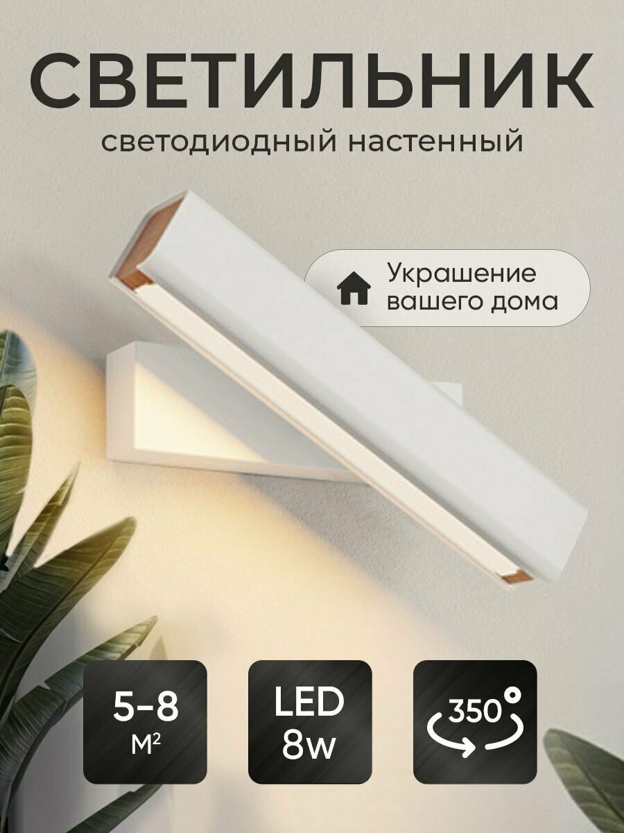 Бра настенный, светильник светодиодный, металл белый, LED