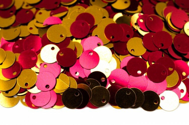 Пайетки двусторонние круглые 6мм плоские, цвет 7526 красный/золото, 1022-137, 10 грамм