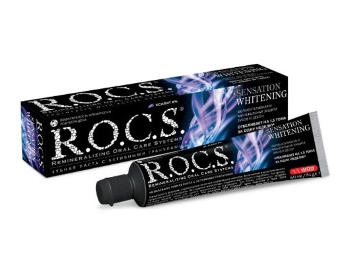 Зубная паста R.O.C.S. Сенсационное отбеливание, 60 мл, 74 г