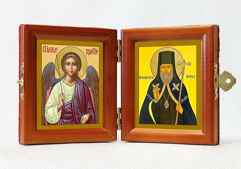 Складень именной "Святитель Софроний, епископ Иркутский - Ангел Хранитель", из двух икон 8*9,5 см