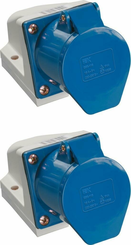 Розетка силовая стационарная IEK 2Р+РЕ 16А 250В пластиковая IP44 (комплект из 2 шт)