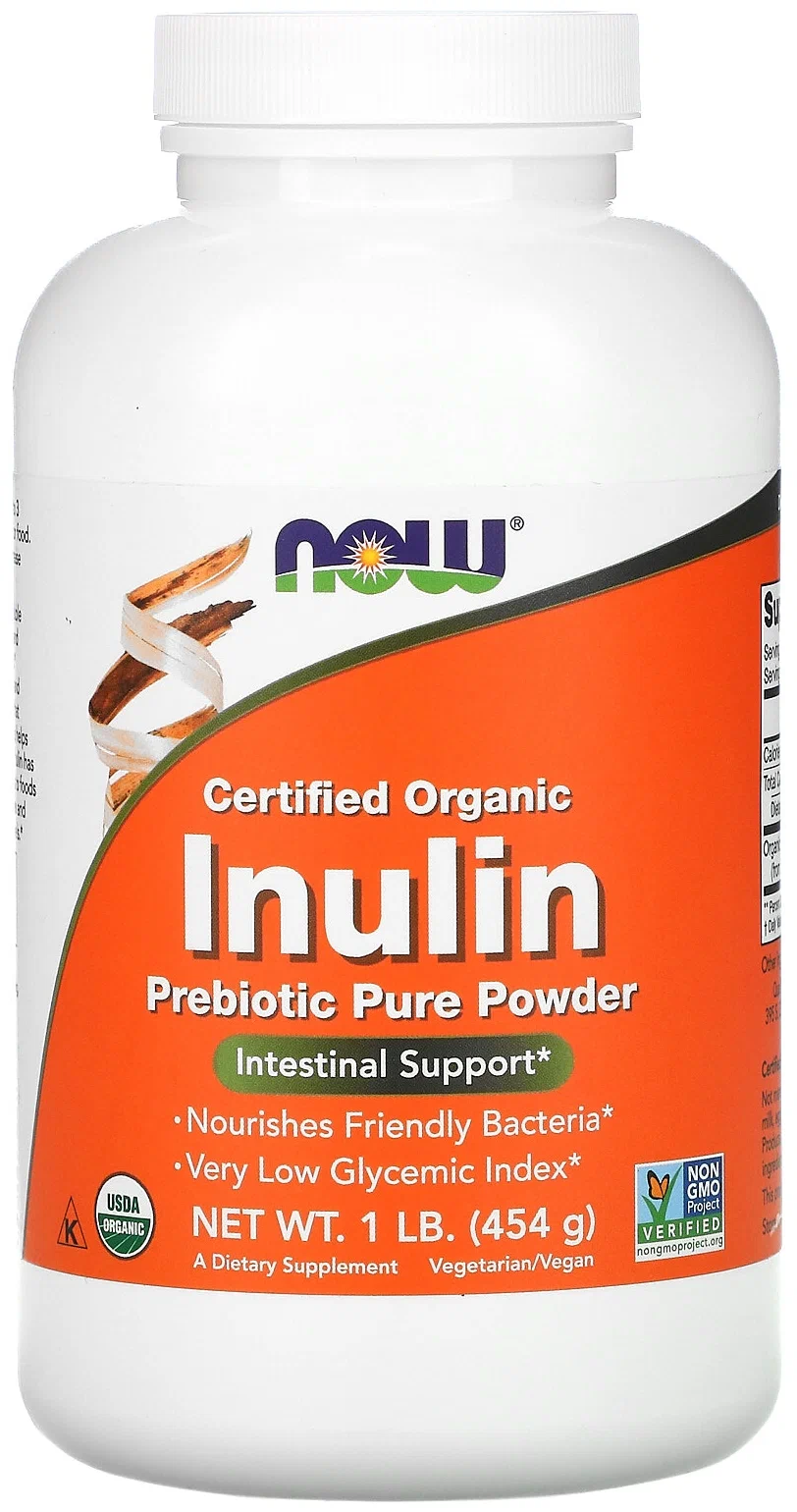 Инулин в порошке, NOW Foods, Organic Inulin Pure Powder, 454 г, нейтральный