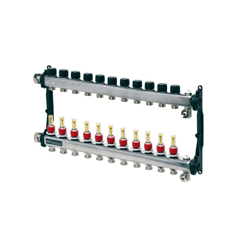 Коллектор для теплого пола Tece (77310011) 1 ВР(г) х 11 выходов 3/4 НР(ш) ЕК х 1 ВР(г) с расходомерами
