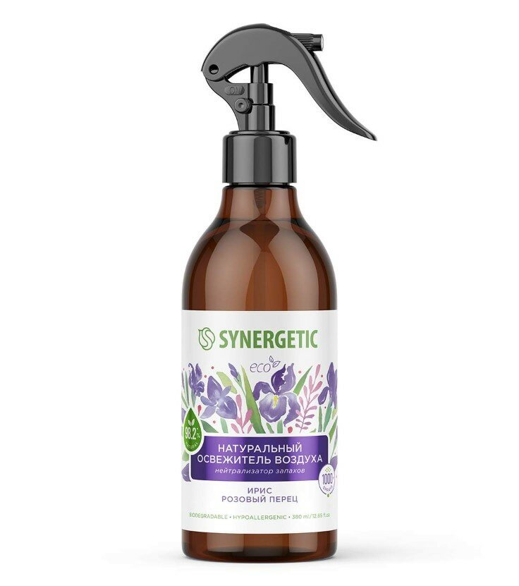 Synergetic гипоаллергенный освежитель воздуха, нейтрализатор запахов Ирис и розовый перец 380мл