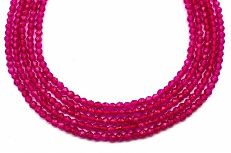 Бусина стеклянная Рондель 2х1,5мм, цвет фуксия, прозрачная, 501-051, 1 нить (около 190шт)