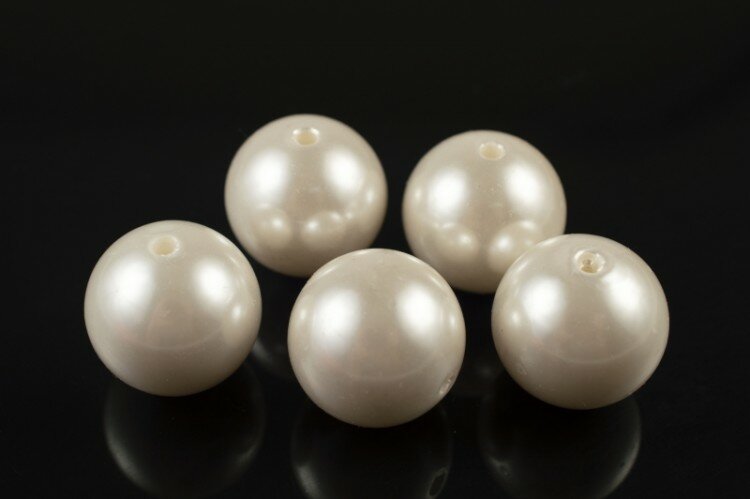 Бусины акриловые круглые 25мм, отверстие 2,2мм, цвет слоновая кость, имитация жемчуга, 535-016, 1шт
