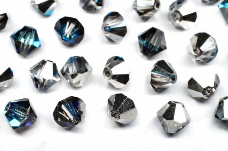 Бусины биконусы хрустальные 6мм, цвет CRYSTAL BERMUDA BLUE, 747-010, 10шт