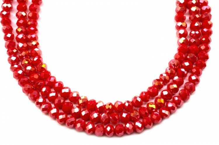 Бусина стеклянная Рондель 3,5х2,5мм, цвет красный, гальваническое покрытие, непрозрачная, 501-024, 20шт