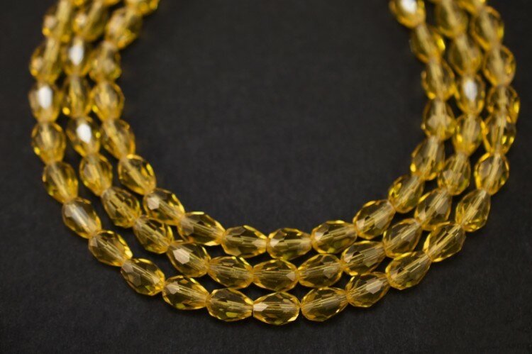 Бусина стеклянная граненая Капля 8х6мм, цвет золотистый, 503-025, 1 нить (около 23см, около 30шт)
