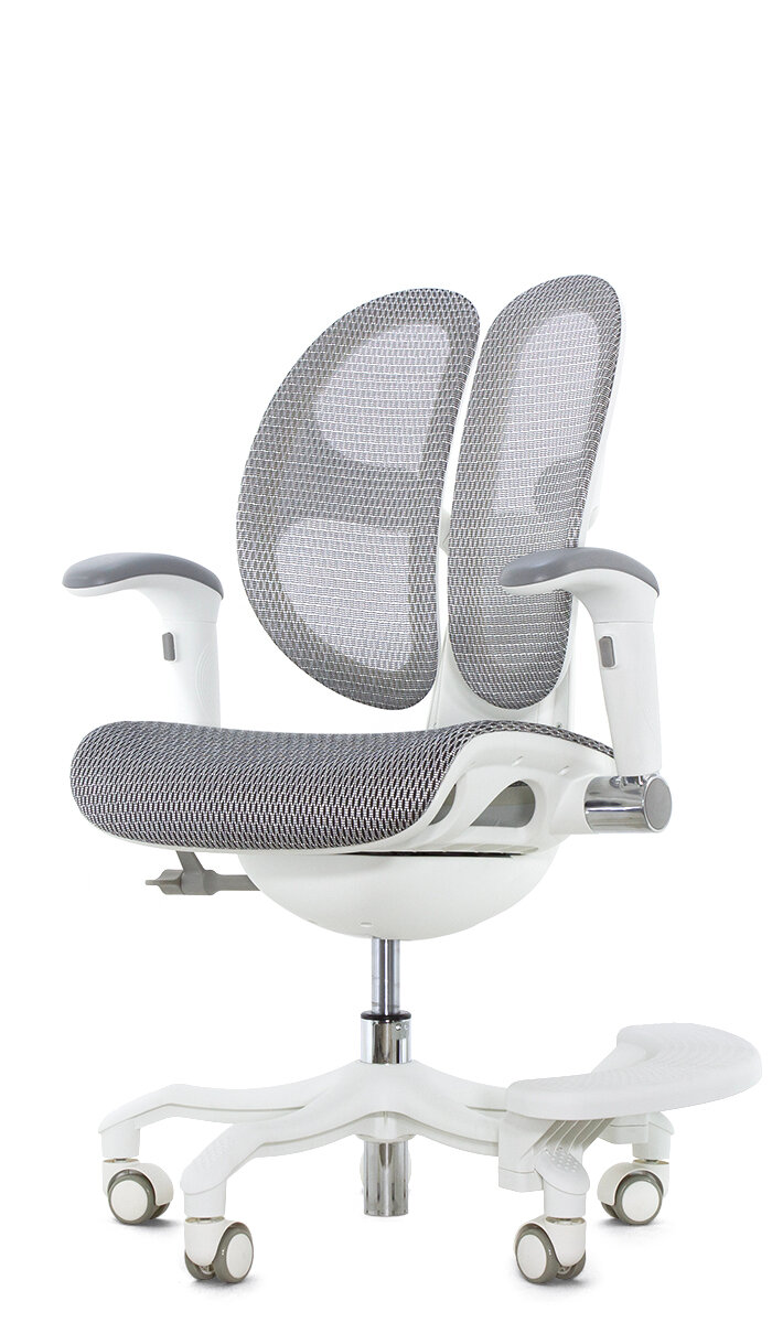 Детское эргономичное кресло EXPERT ORTO (спинка DUO, слайдер, подлокотник 3D) каркас светлый, сетка серебристая