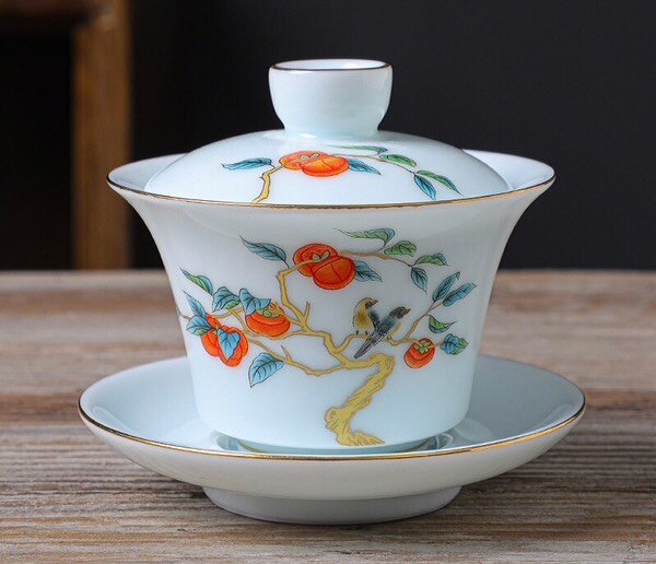 Гайвань с блюдцем "Хурма", китайский фарфор,150 мл.