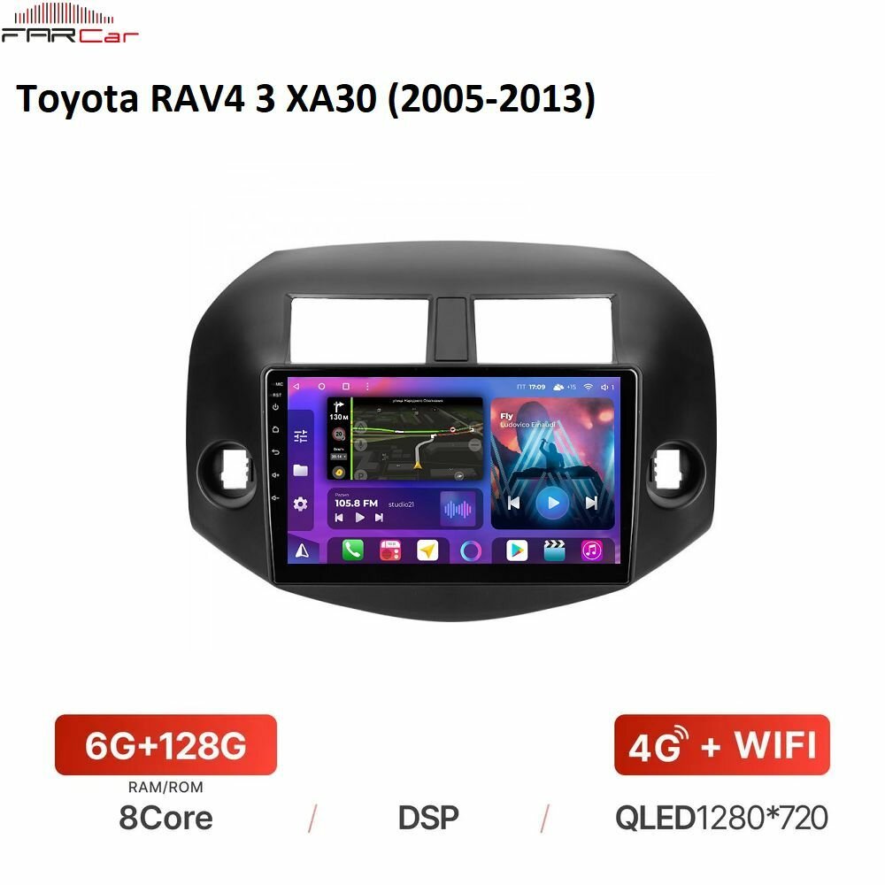 Штатная магнитола Тойота РАВ 4 XA30 FarCar (Toyota RAV4 3 XA30) 2005-2013 на Android 12 + камера заднего вида - 10 дюймов