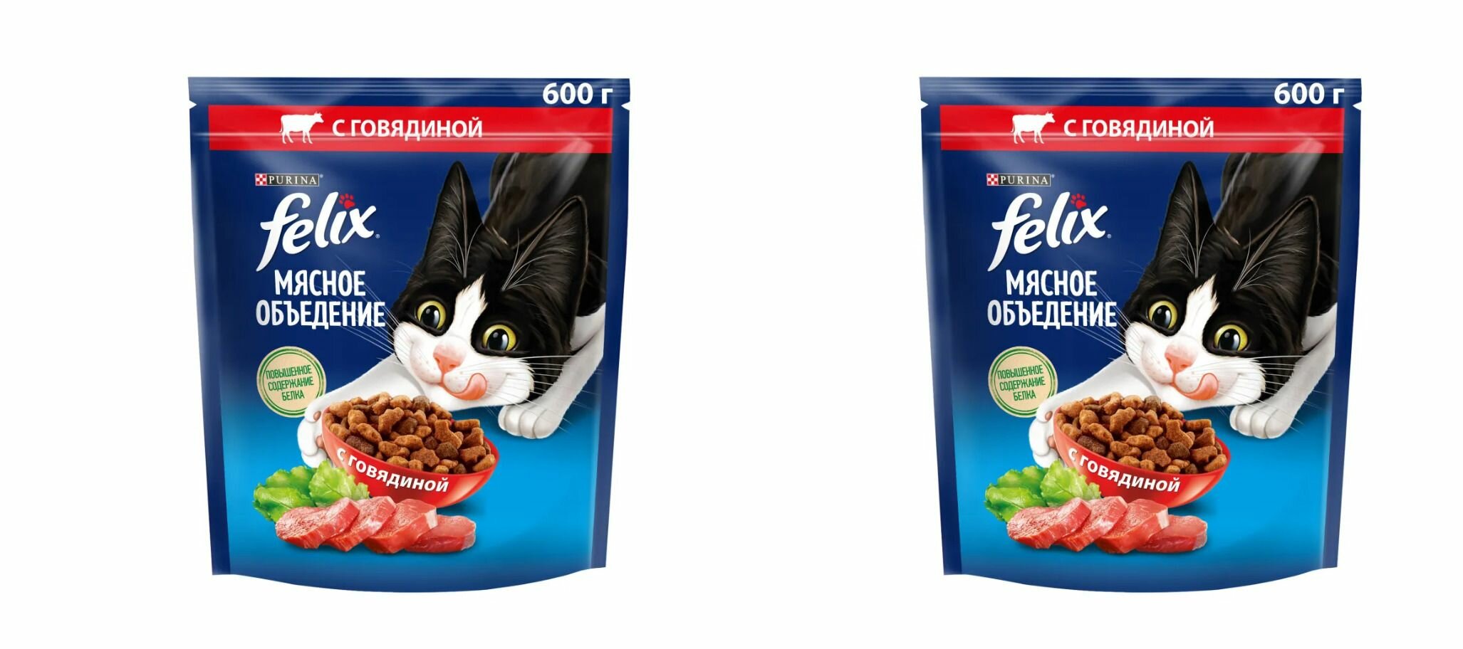 Felix сухой корм для взрослых кошек, с говядиной Мясное объедение, 600 г, 2 шт