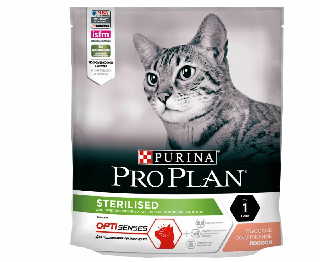 Pro Plan сухой корм для взрослых стерилизованных кошек и кастрированных котов, для поддержания органов чувств, с высоким содержанием лосося,400 г