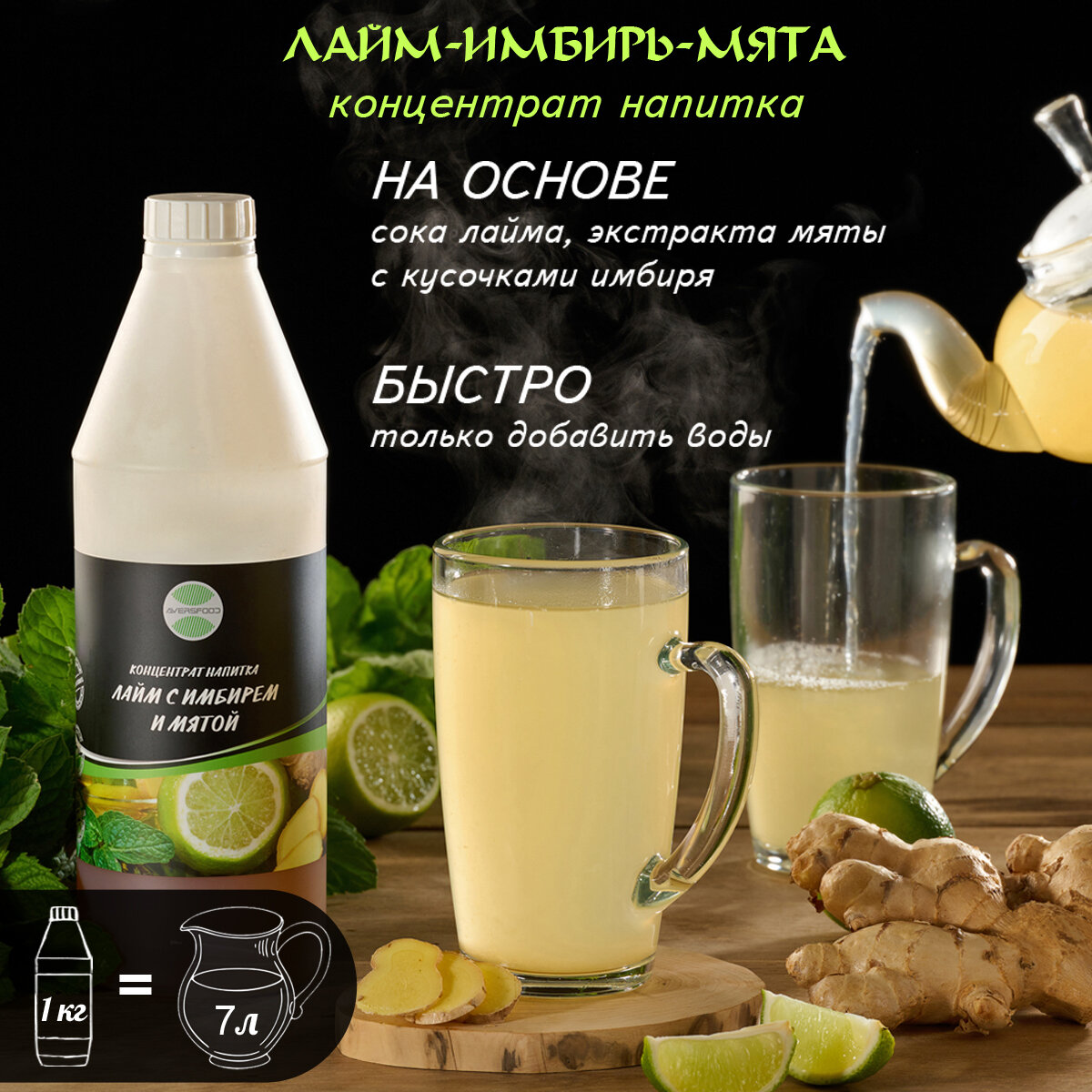 Концентрат напитка Лайм с имбирем и мятой 1кг аверсфуд