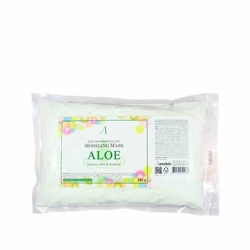 Anskin Original Маска для лица косметическая, альгинатная с экстрактом алоэ, успокаивающая, Aloe Modeling Mask, (пакет) ,240гр