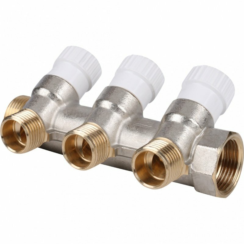 Коллектор 3/4" STOUT с вентилями на 3 выхода 1/2"