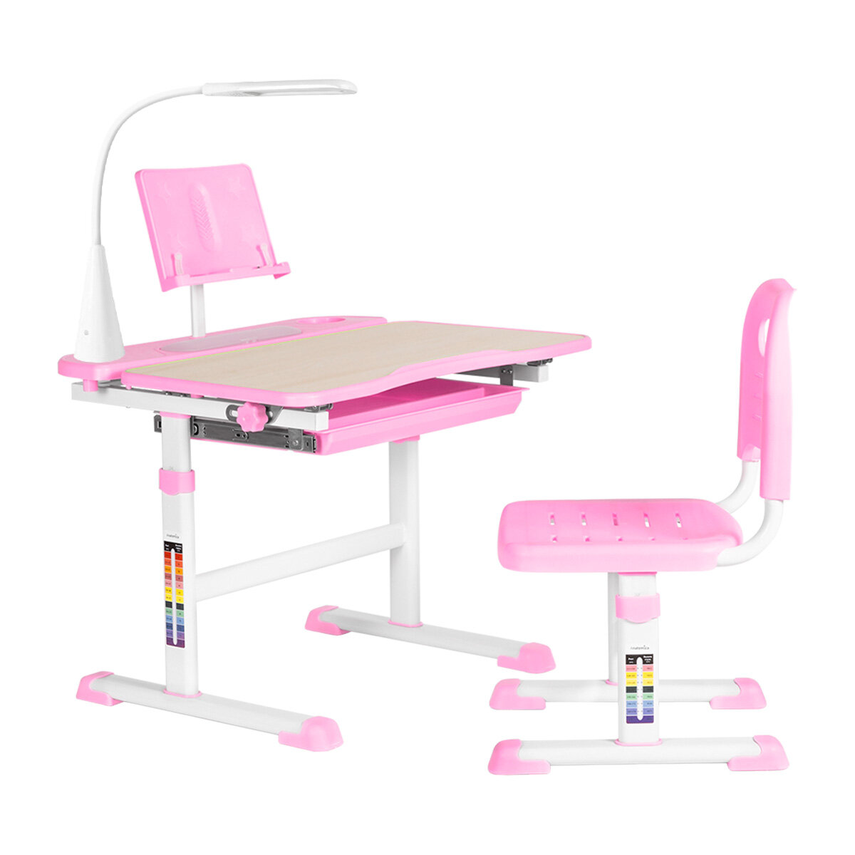 Комплект Anatomica Avgusta парта + стул + выдвижной ящик + светильник + подставка клен/розовый