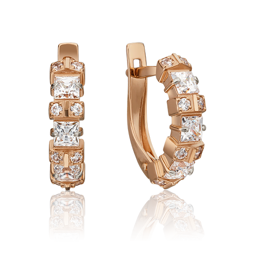 Серьги, красное золото, 585 проба, фианит