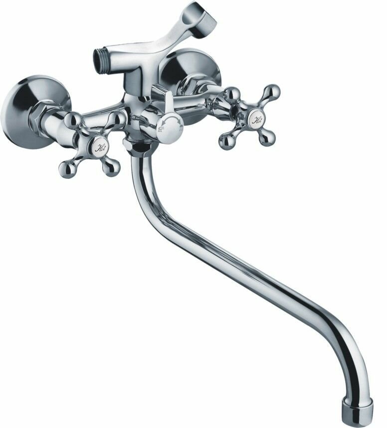 Смеситель для ванны, душа и умывальника с длинным поворотным изливом V-1005 Хром
