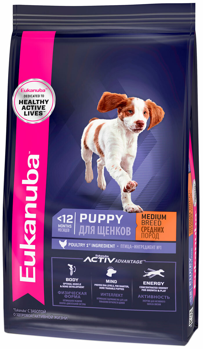 EUKANUBA PUPPY & JUNIOR MEDIUM BREED для щенков средних пород (3 кг)