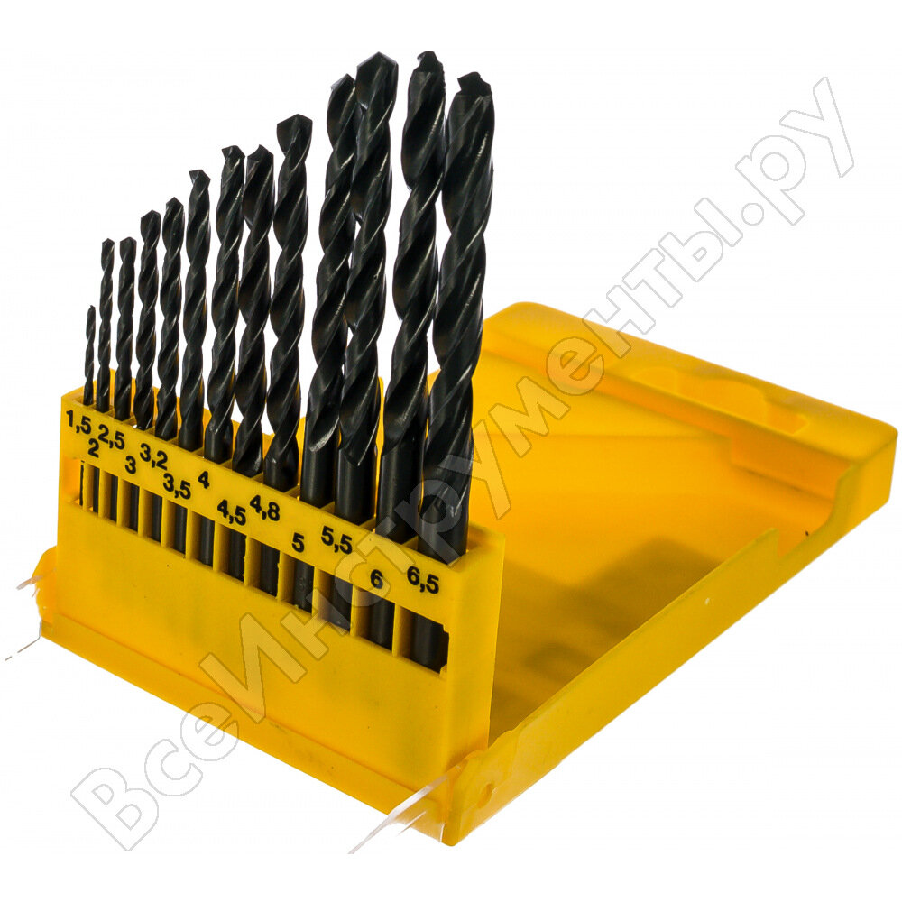 Набор сверл по металлу в пластиковой кассете 13 шт. (1,5-6,5 мм; HSS-R) DEWALT DT 5912 спиральной конструкции