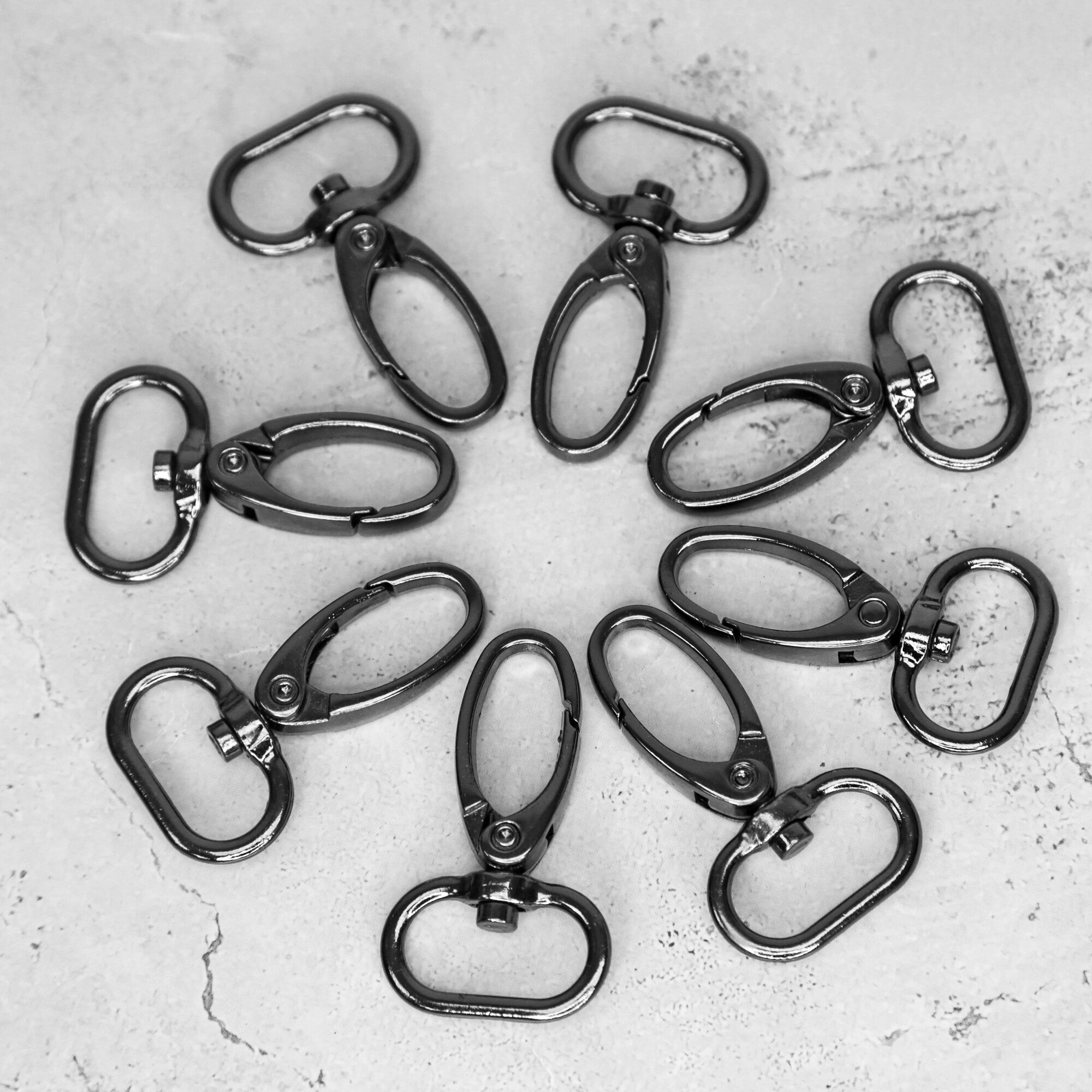 Карабин поворотный металлический 25х50мм / Комплект 10 шт, цвет "Черный никель" / Фурнитура - застежка для строп, рукоделия