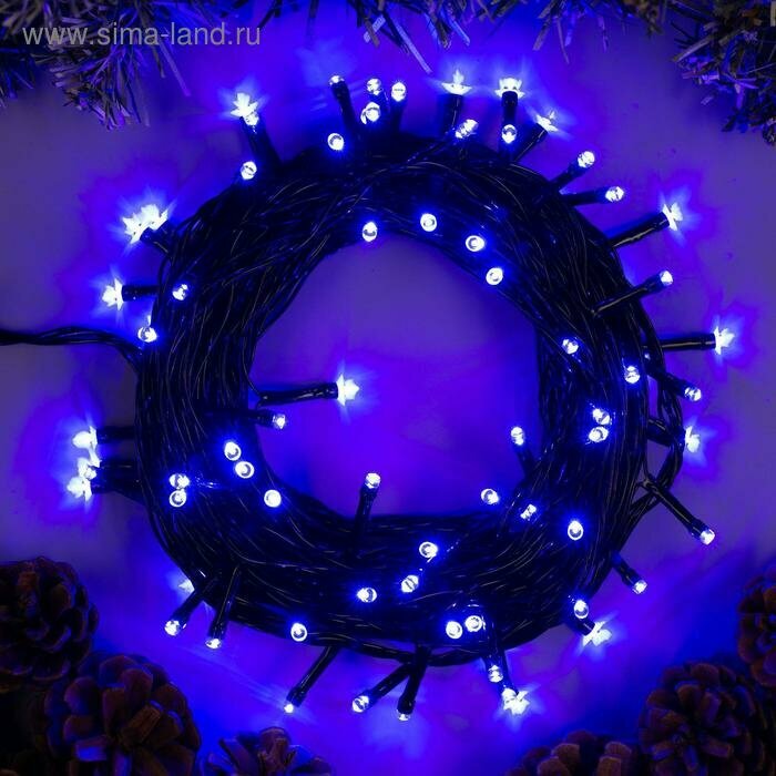 Гирлянда Нить 10 м, IP20, тёмная нить, 100 LED, 8 режимов, 220 В, свечение синее