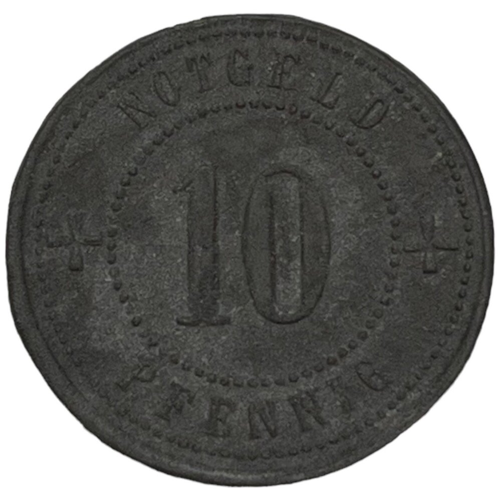Германия (Германская Империя) Кауфбойрен 10 пфеннигов 1918 г. (Рубчатый гурт)