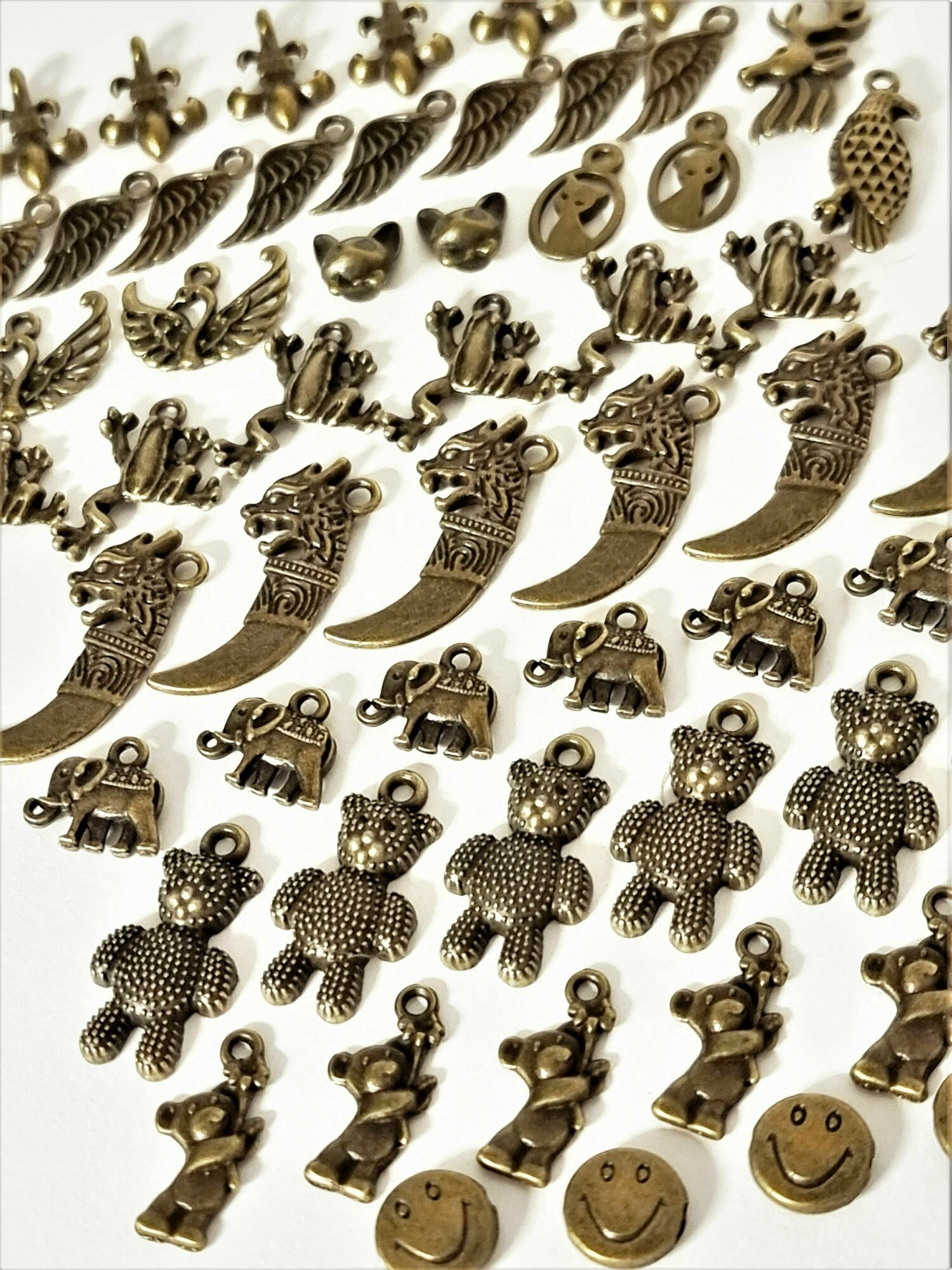 Подвески металлические. Мишки и Лягушки. Бронза. 56шт.