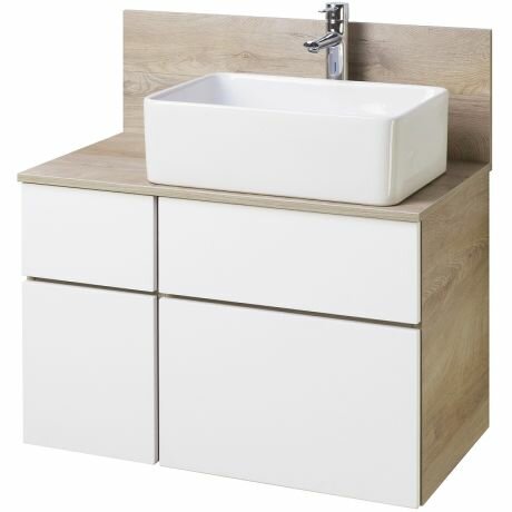 Тумба с раковиной Акватон Мишель 80 подвесная, раковина Mila 50, влдсп, дуб эндгрейн/белый