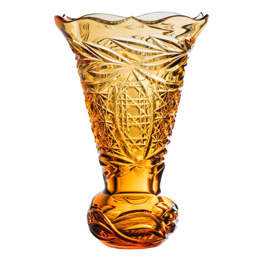 Ваза для цветов ГХЗ Мелиса 18 см, хрусталь, янтарная, для интерьера, декоративная