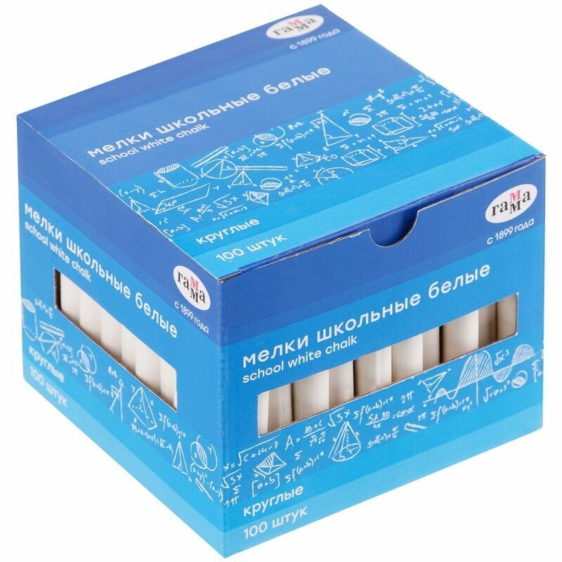 Мелки школьные Гамма белые, 100 штук, мягкие, круглые, картонная коробка (2308194)