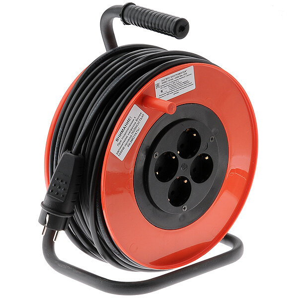 Удлинитель на пластиковой катушке 4роз. "евр" (50м 3х1,5) 16А IP20