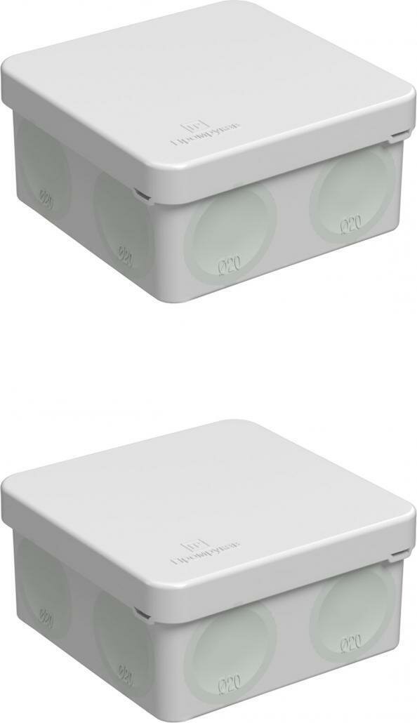 Коробка распределительная Промрукав 80x80x40 квадратная 8 вводов для открытого монтажа IP66 серый (комплект из 2 шт)