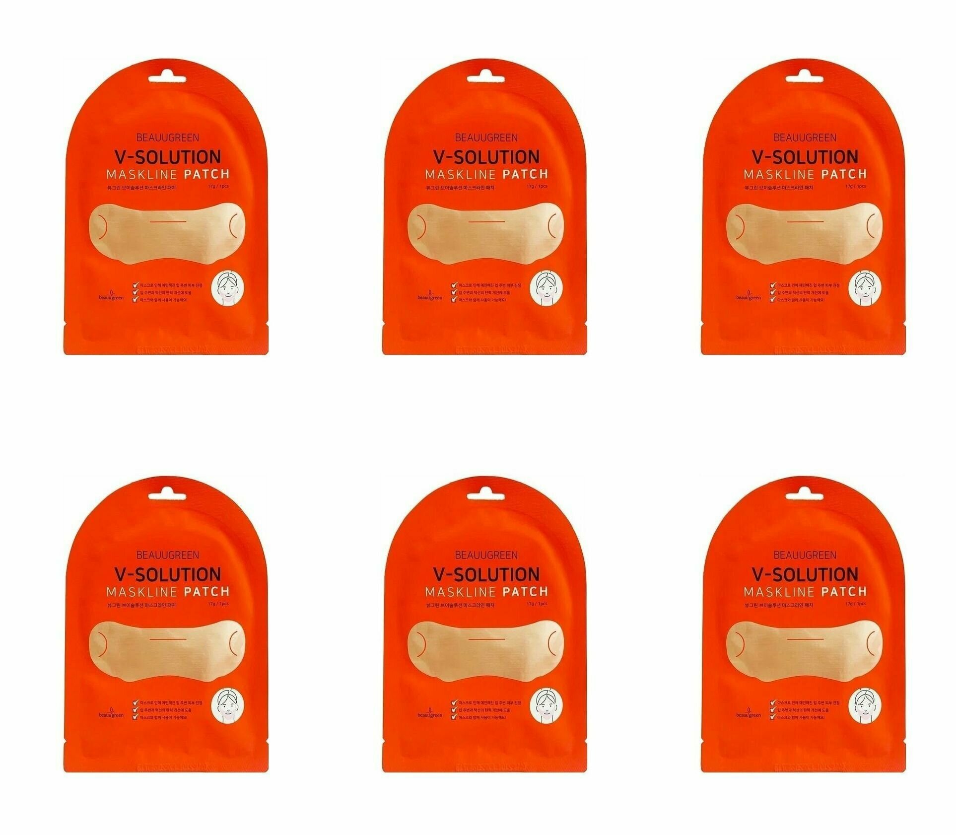 BEAUUGREEN Маска-патч для коррекции овала лица V-Solution Mask Line Patch / 17g 6 упаковок