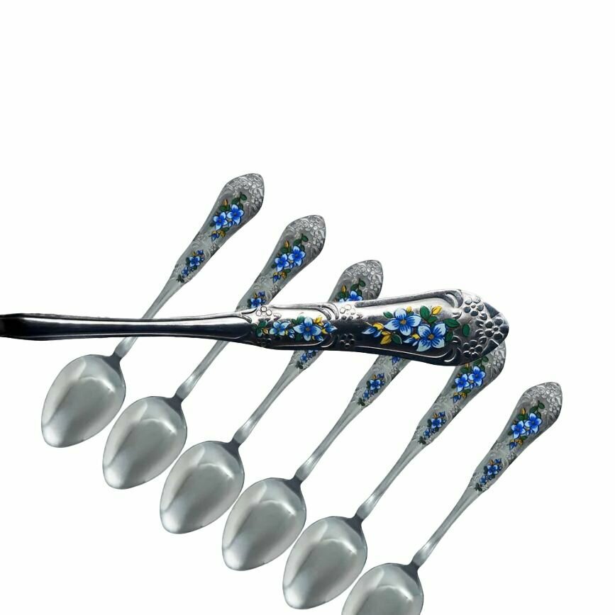 Набор столовых ложек "Цветы", нержавеющая сталь, посеребренные, 6 шт