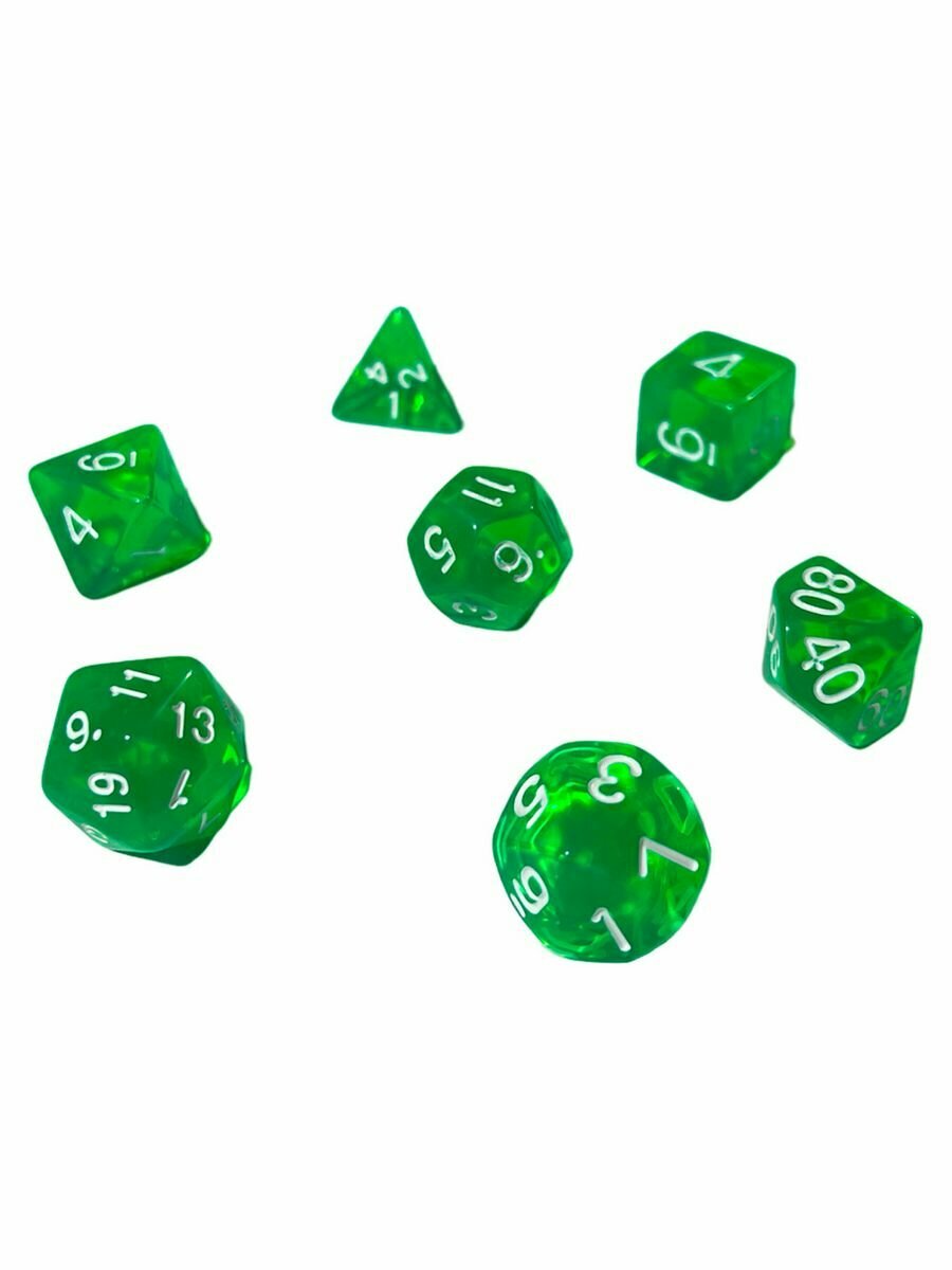 Набор кубиков для DnD ДНД, прозрачные зелёные, 7 шт.