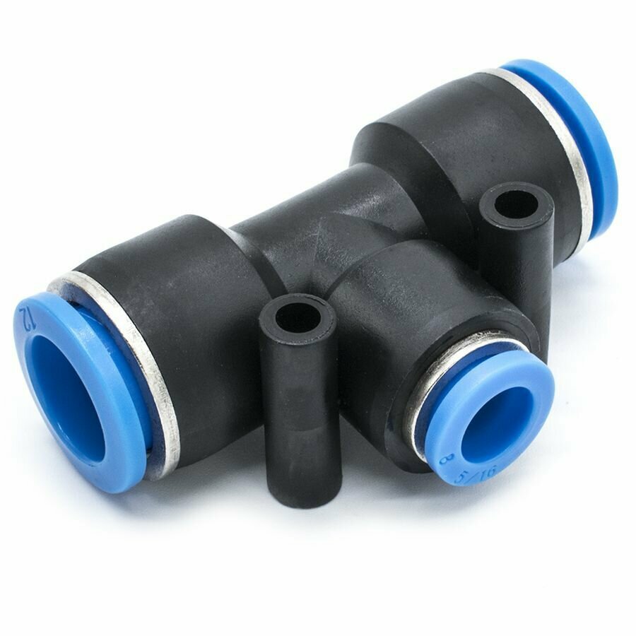 Фитинг Т-образный PEG 12-08 мм Тройник пневматический цанговый быстросъемный пластиковый