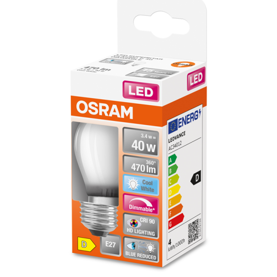 Светодиодная лампа Ledvance-osram OSRAM LED SUPERSTAR+ CL P GL FR 40 dim 3,4W/940 E27 Ra90