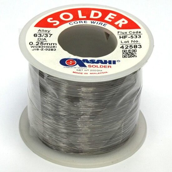 Припой с флюсом Asahi Припой WC63H025I, 0.25мм 0.2кг Sn63/Pb37 (HF533 флюс RMA)