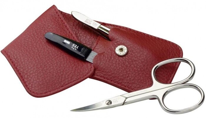 Yes 9014 Маникюрный набор yes, 3 пр. футляр: натуральная кожа, цвет красный